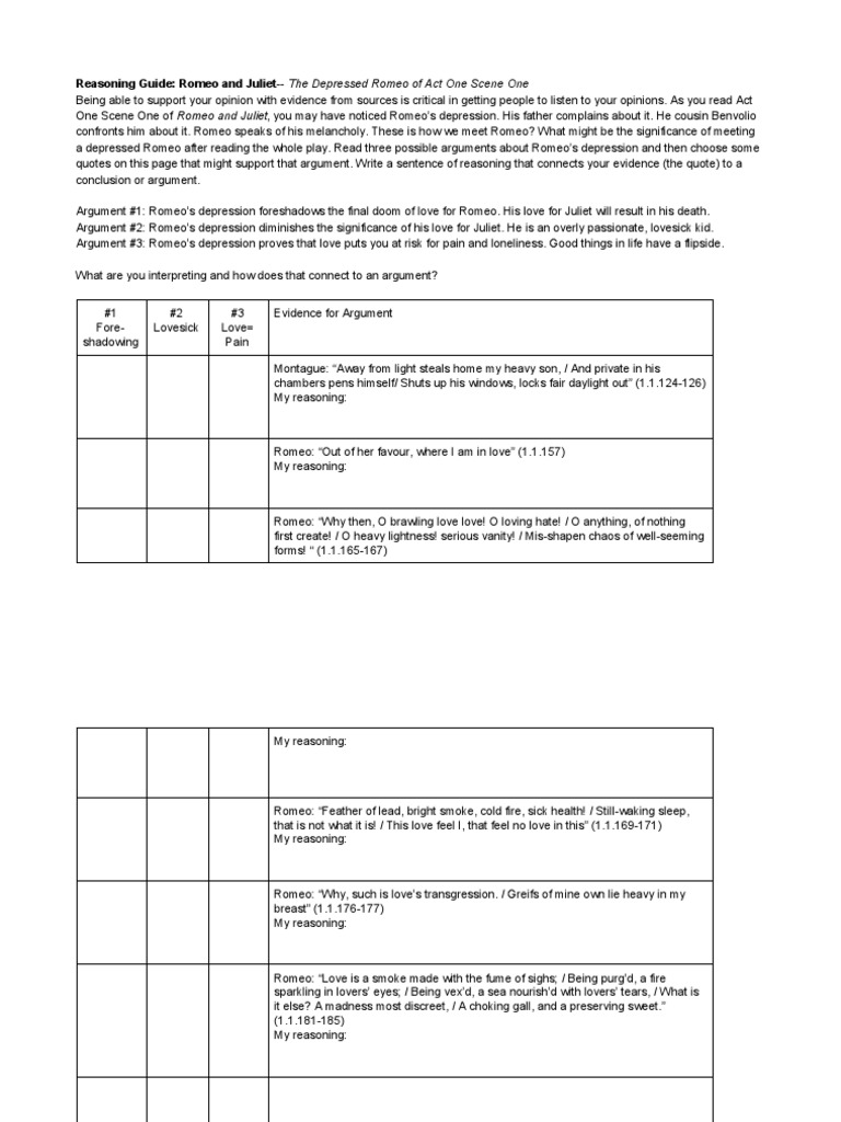 The Depressed Romeo of Act One Scene One Romeo and Juliet | PDF