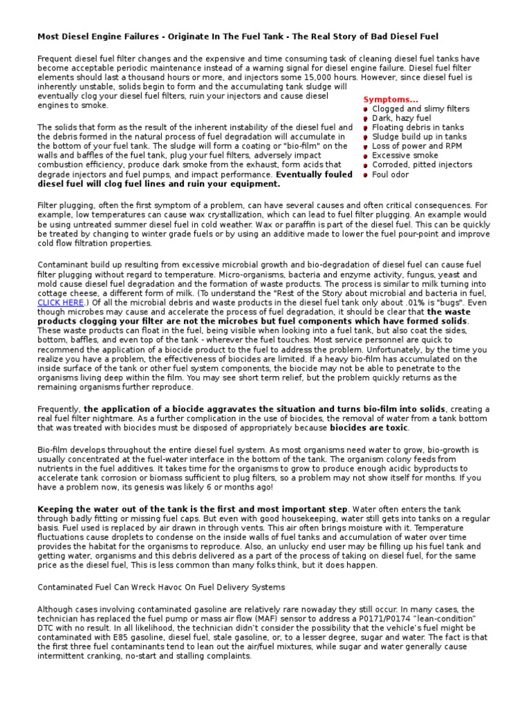 Most Diesel Engine Failures | PDF | Diesel Fuel | Gasoline