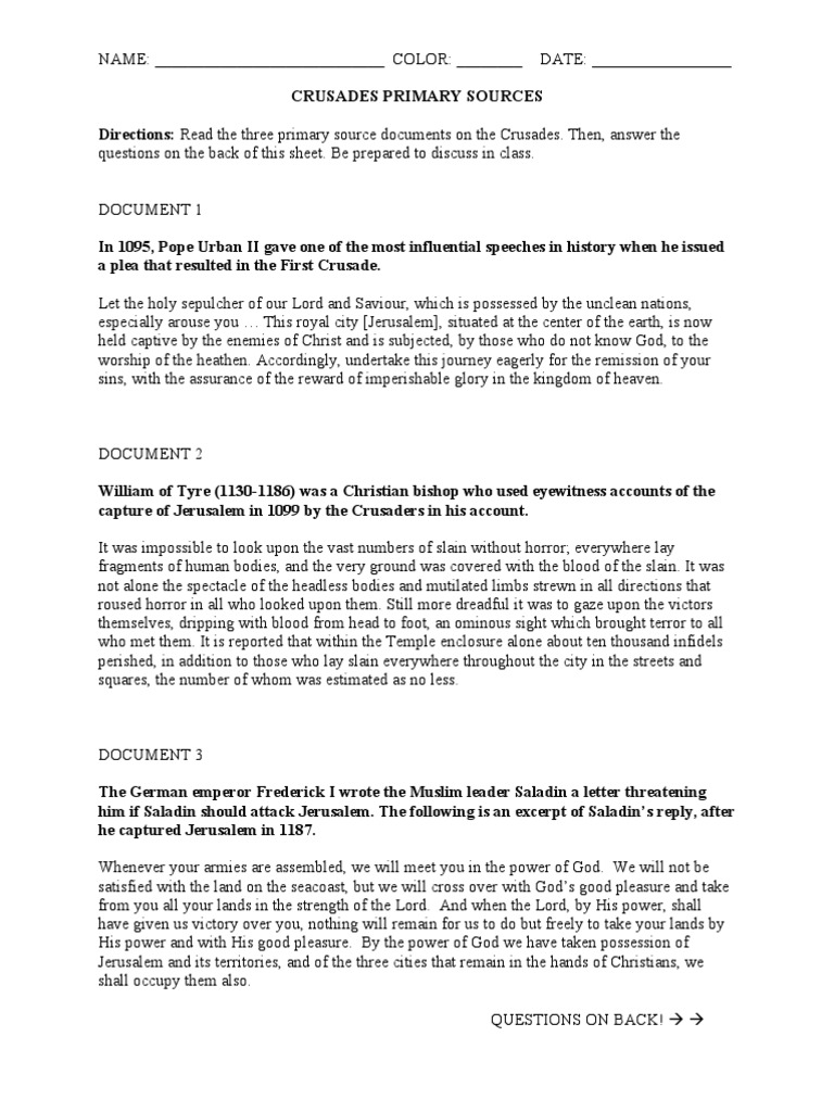 Crusades Primary Sources | PDF | Saladin | Religion And Belief