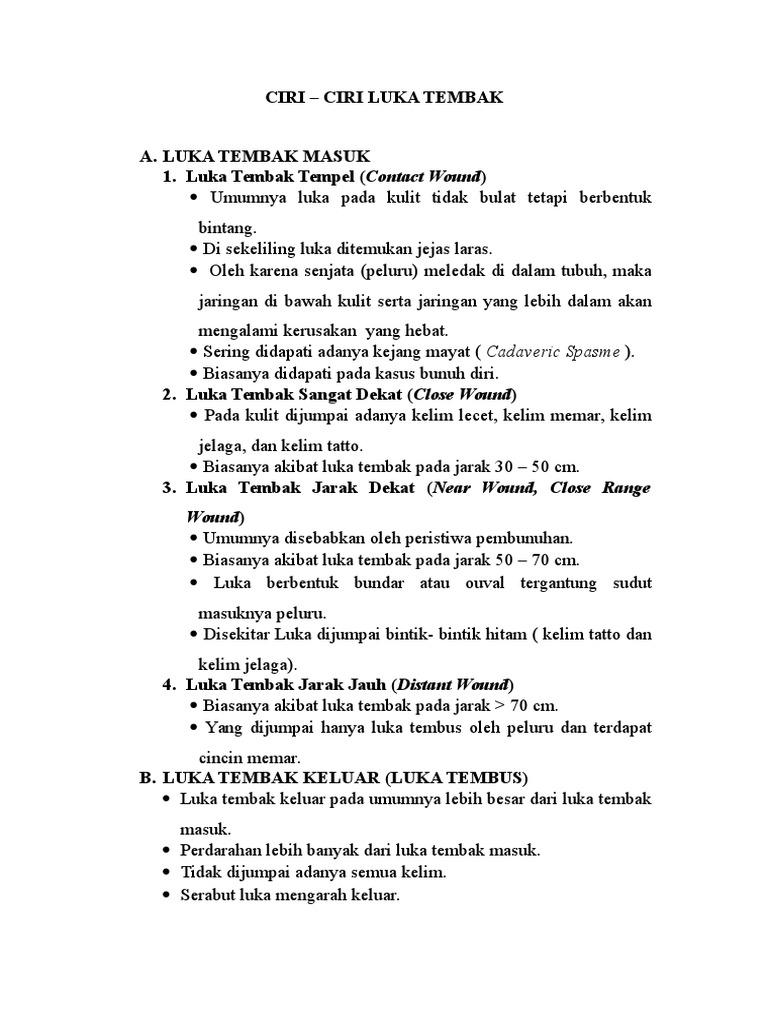 Ciri - Ciri Luka Tembak | PDF