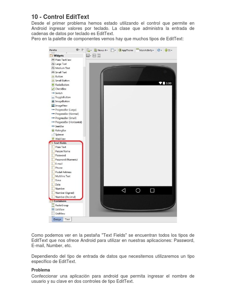 Control de EditText en Android | PDF | Interfaces gráficas de usuario | Android (sistema operativo)