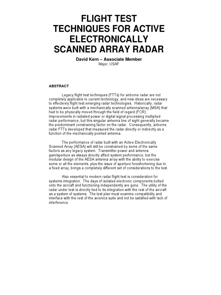 Flight Test Techniques For Active Electronically Scanned Array Radars ...