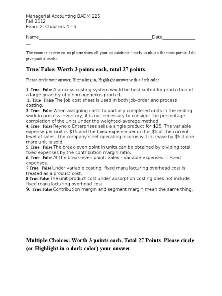 Managerial Accounting Exam Review | PDF | Inventory | Business Economics