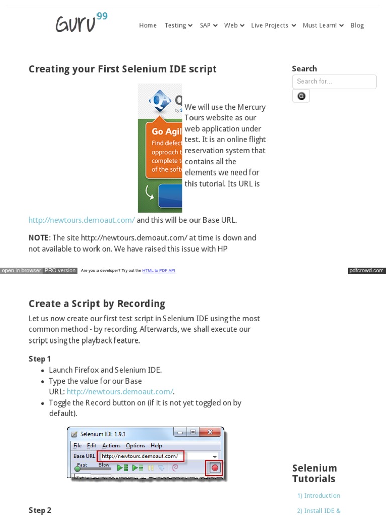 WWW Guru99 Com First Selenium Test Script HTML | PDF | Selenium ...