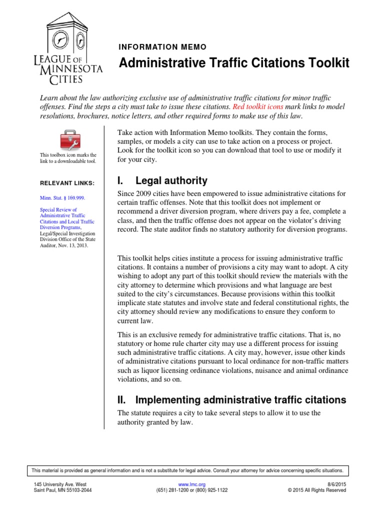 Administrative Traffic Citations Toolkit - Minnesota | Traffic Ticket ...