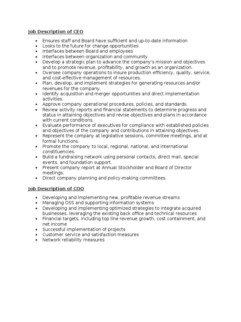 Job Description of CEO | PDF