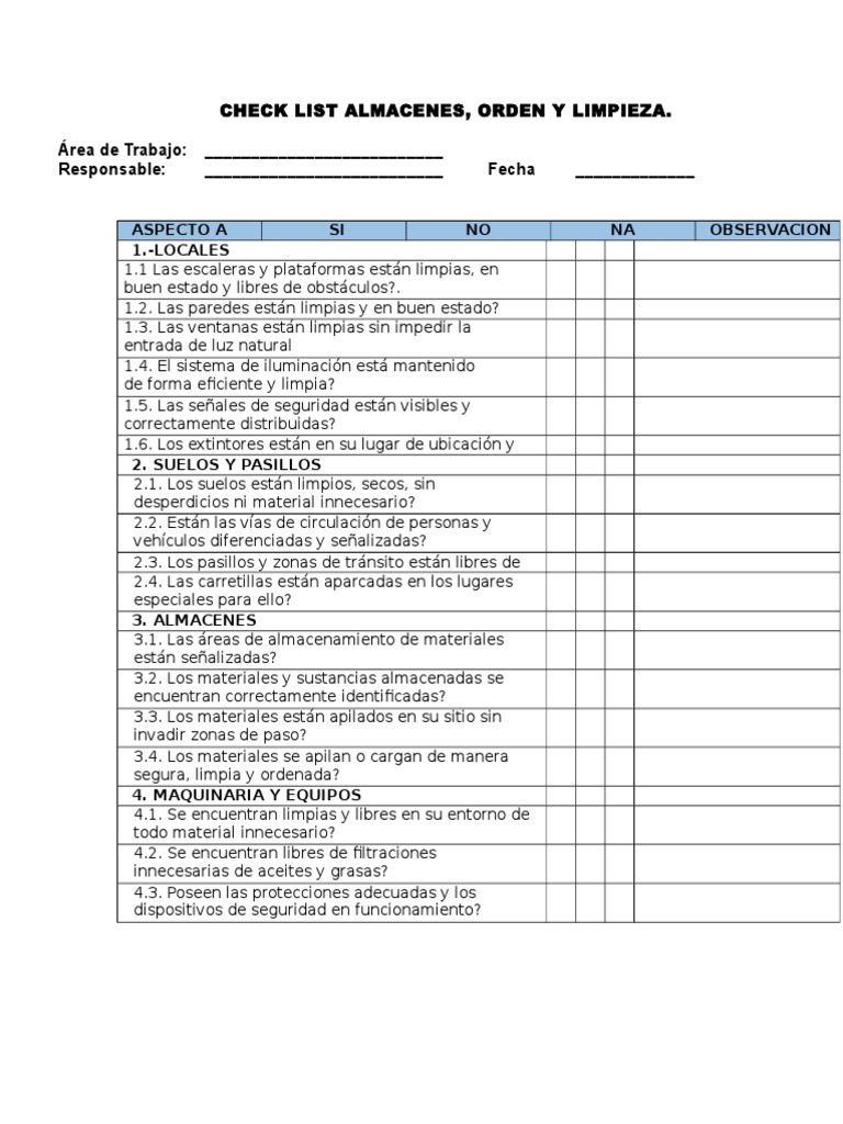 Check List Almacenes Preisan Bien | PDF