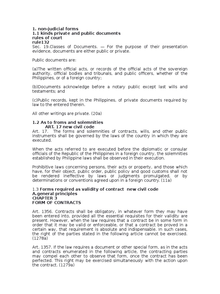Non-Judicial Forms 1.1 Kinds Private and Public Documents Rules of ...