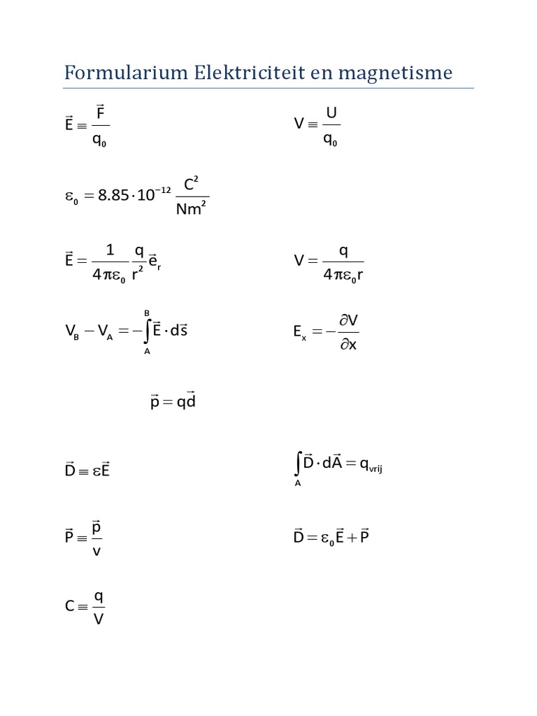 Formularium Elektriciteit en Magnetisme | PDF