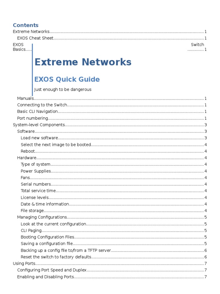 EXOS Quick Guide - Cheat Sheet | PDF | Booting | Ip Address