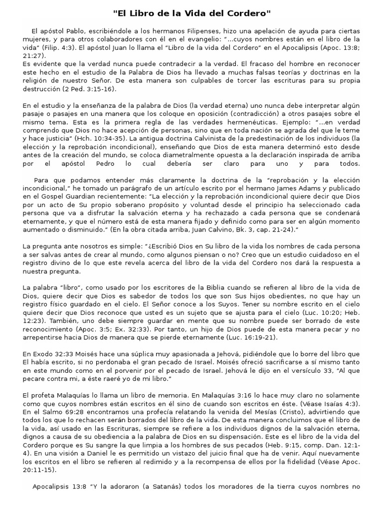 El Libro de la Vida del Cordero: Doctrina y Significado | PDF | Cordero ...