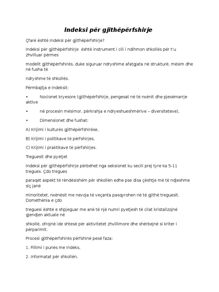 Indeksi Për Gjithëpërfshirje | PDF