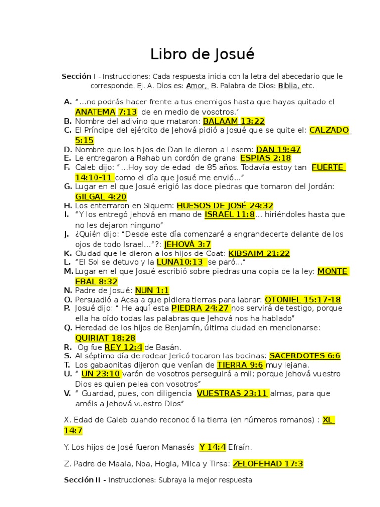Examen Libro de Josue | PDF | Joshua | Biblia hebrea
