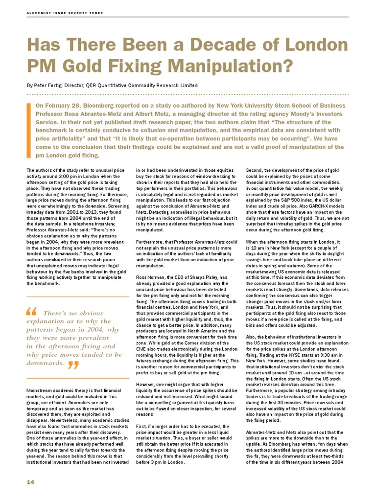 Has There Been A Decade of London PM Gold Fixing Manipulation? | PDF ...