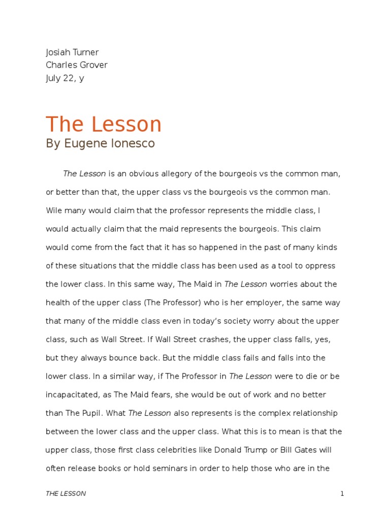 The Lesson: by Eugene Ionesco | PDF