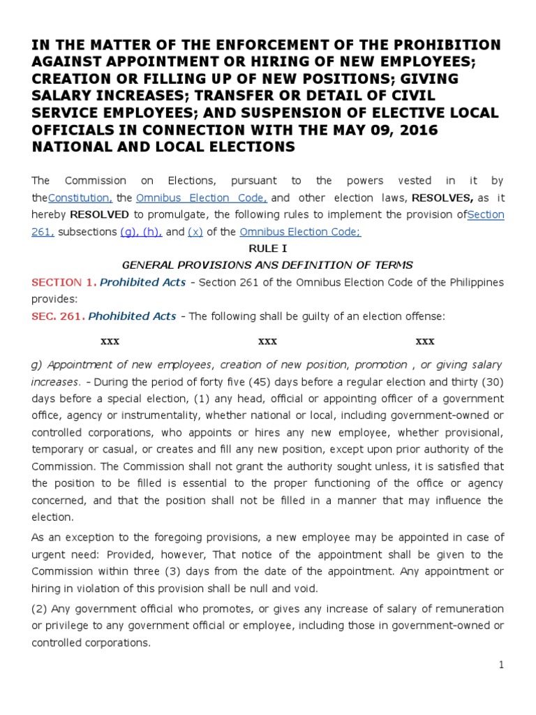XXX XXX XXX: Constitution, Omnibus Election Code, Section 261, (X ...