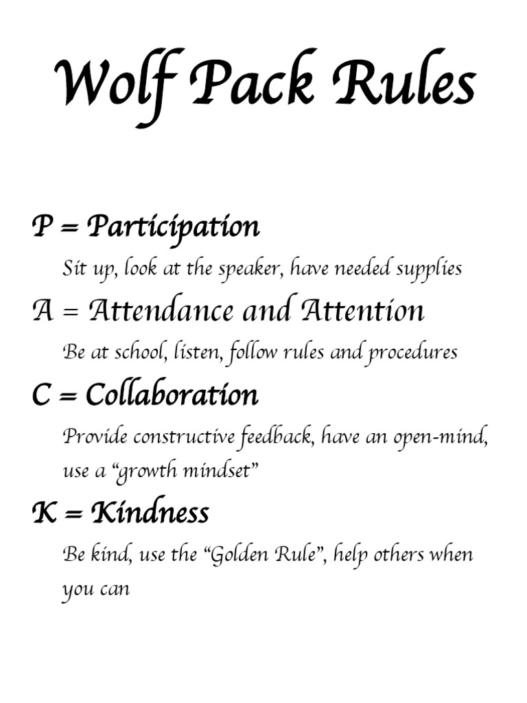 Wolf Pack Rules for Student Behavior | PDF