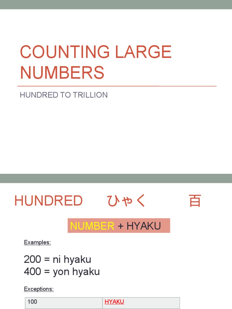 Counting Large Numbers: Hundred To Trillion | PDF | Teaching Mathematics