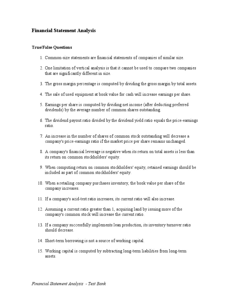 Financial Statement Analysis Test Bank Part 1 | PDF | Stocks | Equity ...