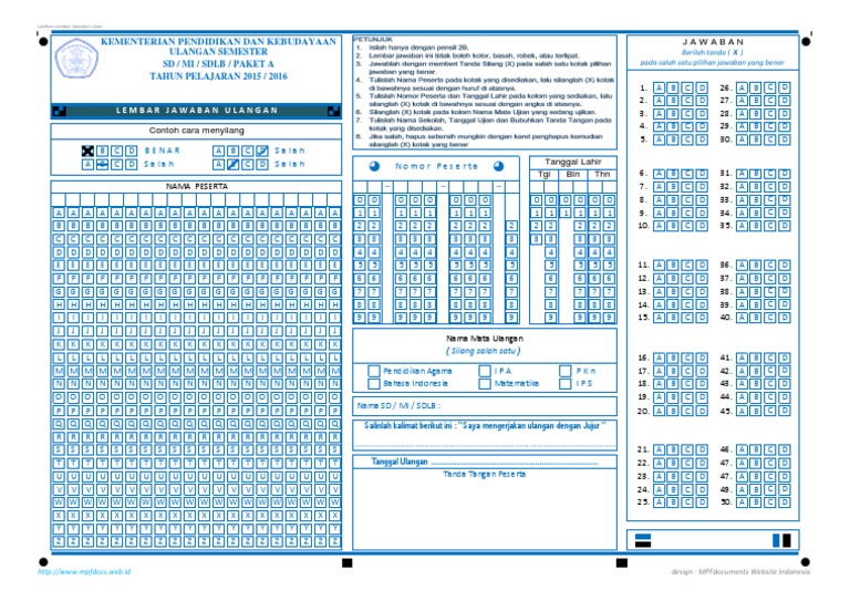LJK SD Tahun 2015-2016 Versi ULANGAN - MPFdocuments Website Indonesia ...