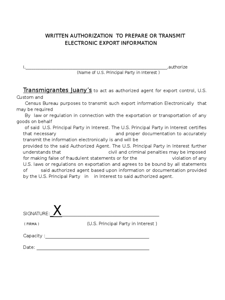 Authorization for Electronic Export Info | PDF