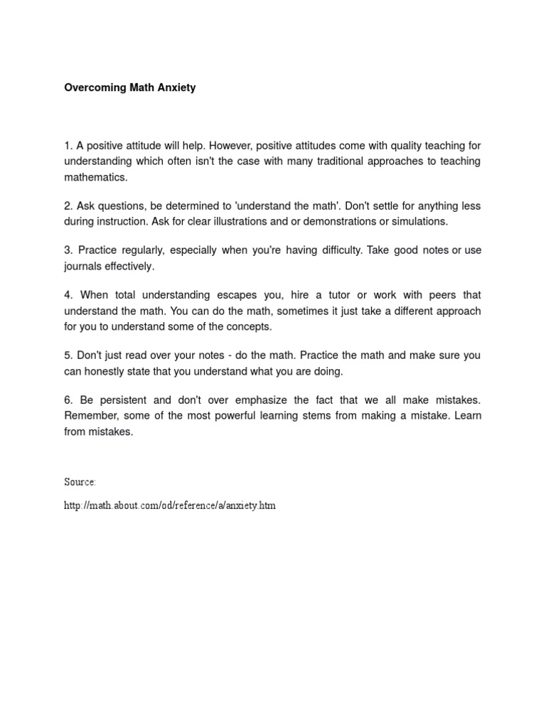 Strategies to Overcome Math Anxiety | PDF | Self-Improvement