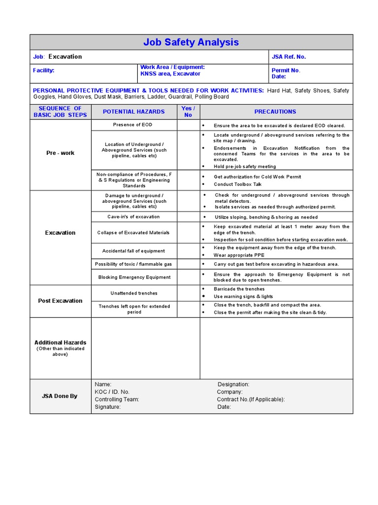 Jsa Manual Excavation | PDF