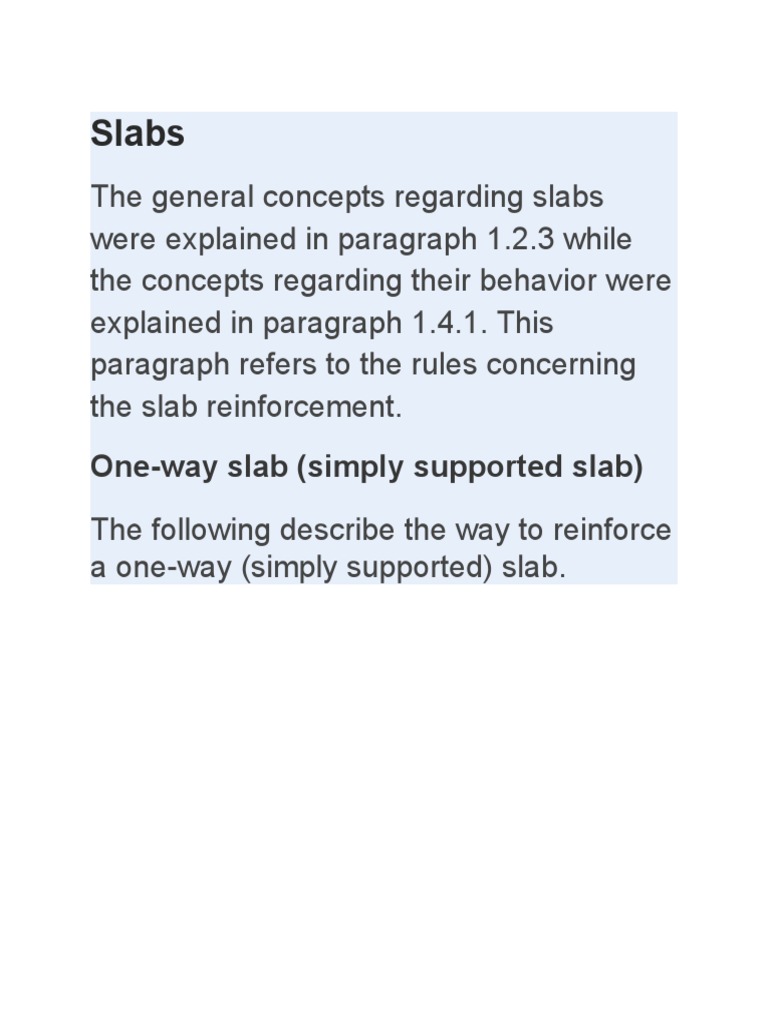 Slabs: One-Way Slab (Simply Supported Slab) | PDF | Reinforcement ...