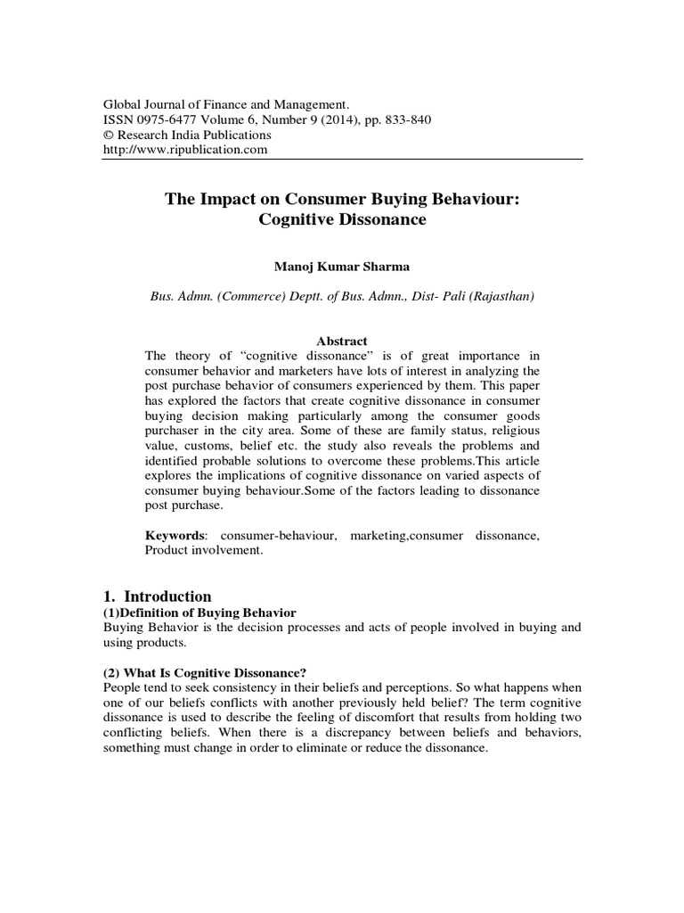 The Impact On Consumer Buying Behaviour: Cognitive Dissonance | PDF ...