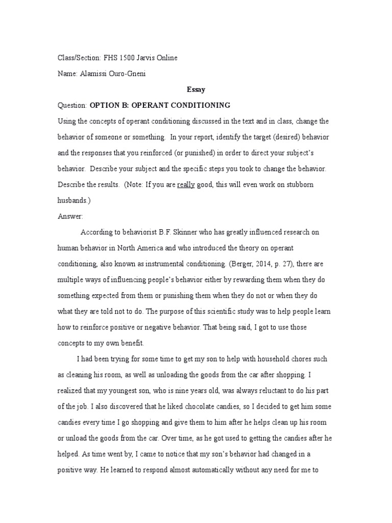 Operant Conditioning Essay 1 | PDF | Reinforcement | Scientific Theories