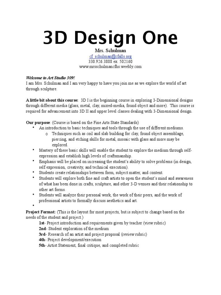 2014-15 3d Design 1 Syllabus | PDF | Classroom | Cognitive Science