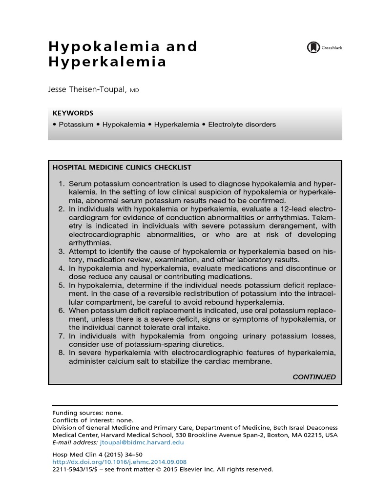 Hypokalemiaand Hyperkalemia: Jesse Theisen-Toupal | PDF | Potassium ...