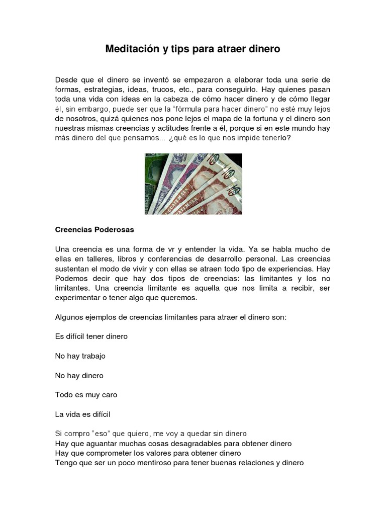 Meditación Y Tips Para Atraer Dinero Pdf Dinero Mente