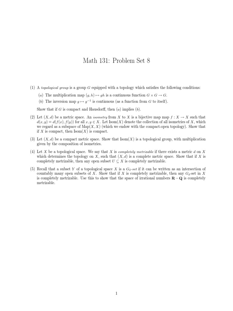 Math 131: Problem Set 8 | PDF
