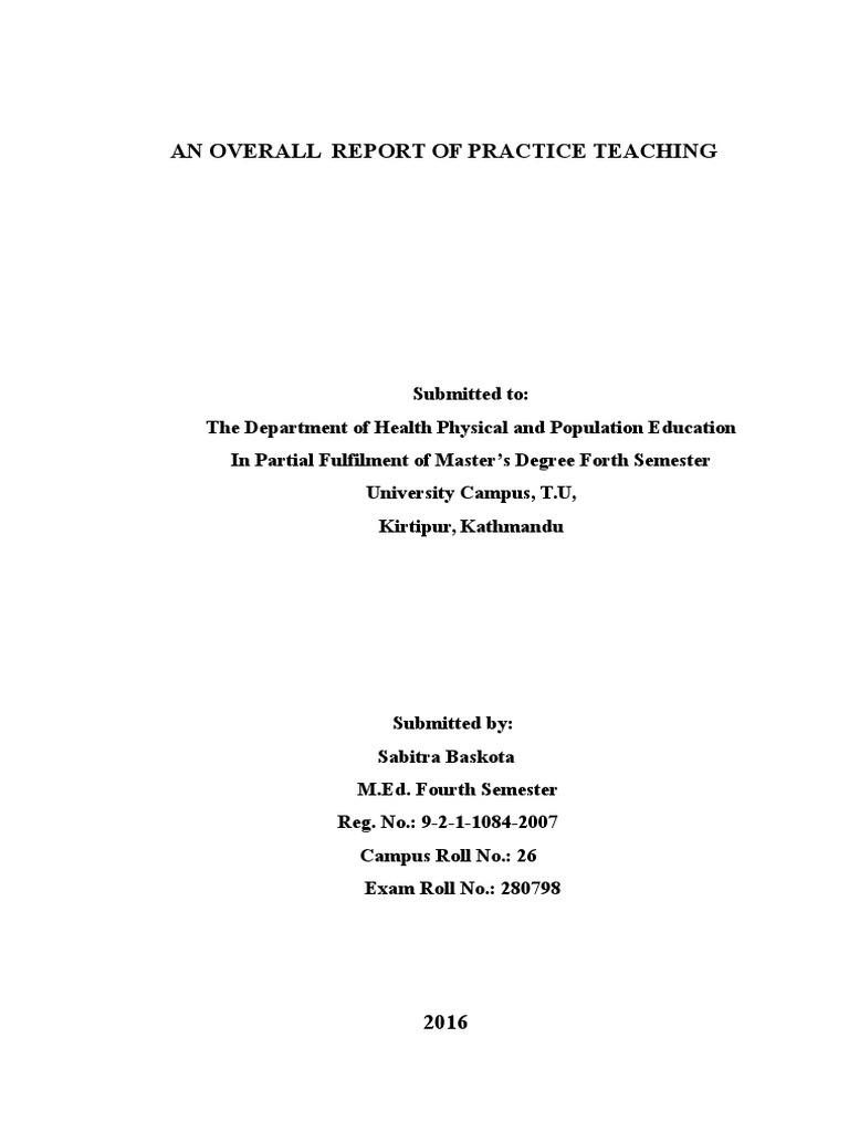 An Overall Report of Practice Teaching | PDF | Teachers | Lesson Plan