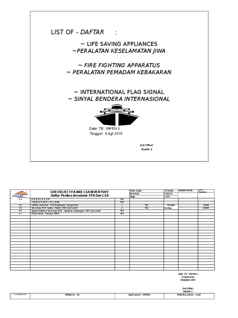 Lf-A 026 Daftar Periksa Inventaris Ffa Dan Lsa - Checklist Ffa & Lsa ...