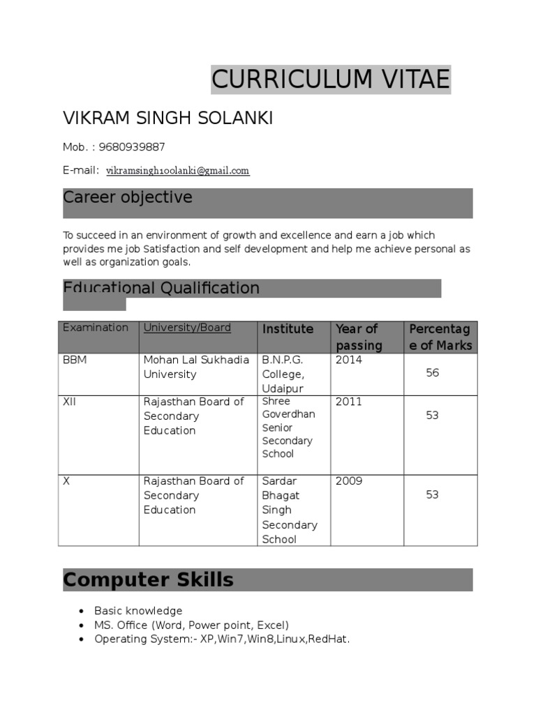Curriculum Vitae: Vikram Singh Solanki | PDF
