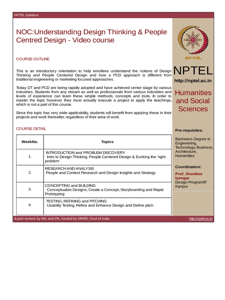 Nptel: NOC:Understanding Design Thinking & People Centred Design ...
