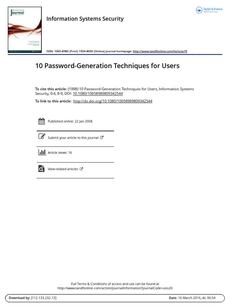 10 Password Generation Techniques For Users | PDF | Password | Linguistics