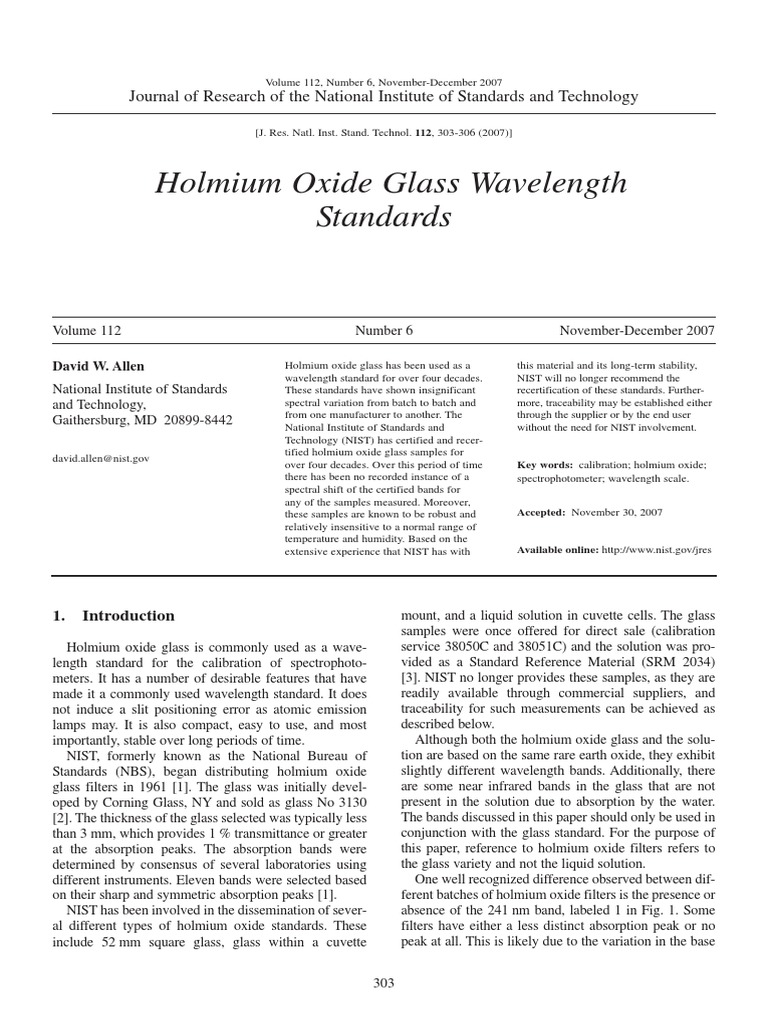 Holmium Oxide Glass Wavelength Nist | PDF | Spectrophotometry ...