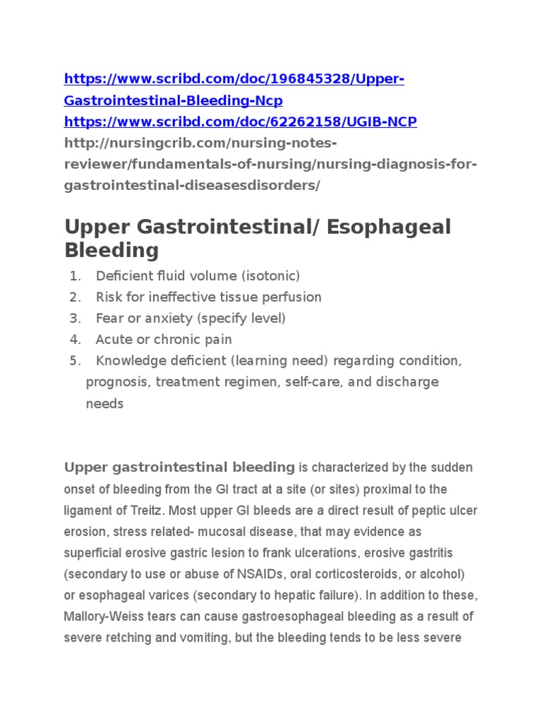 Upper Gastrointestinal Bleeding Case Study | PDF | Body Fluids ...