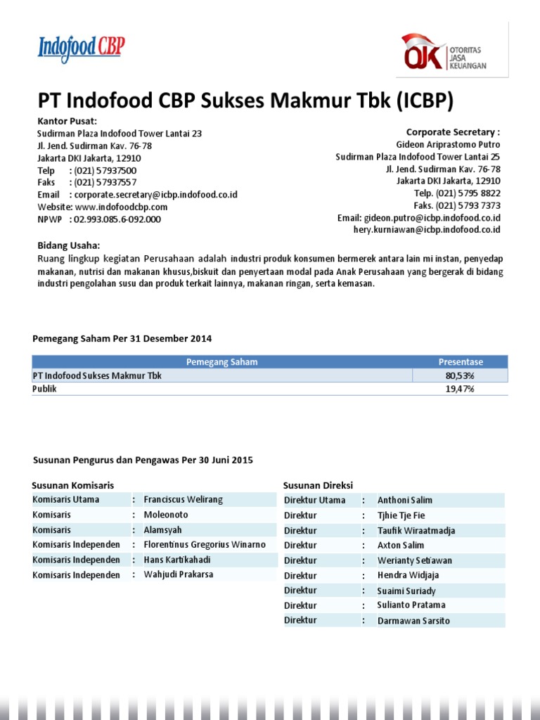 Indofood CBP Sukses Makmur TBK (ICBP) PDF | PDF