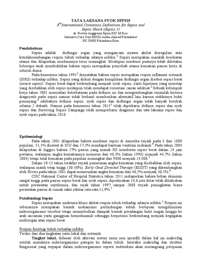 TATA LAKSANA SYOK SEPSIS MENURUT DEFINISI TERBARU | PDF