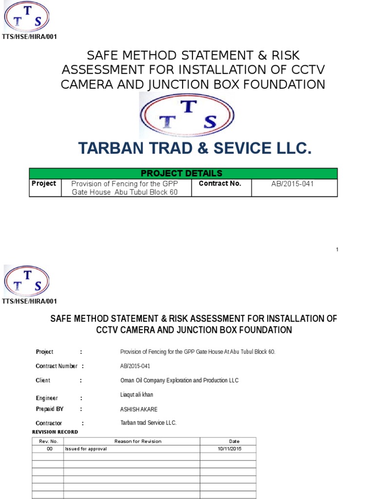 CCTV Installation Method Statement | PDF | Personal Protective ...