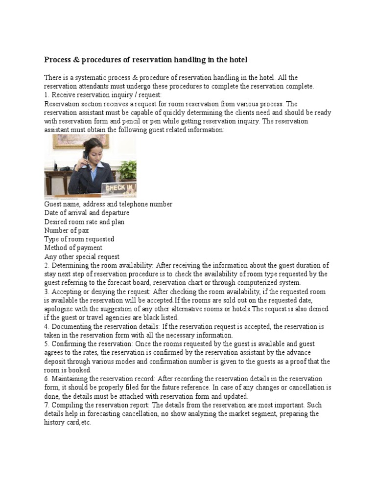 Process & Procedures of Reservation Handling in The Hotel | PDF | Business
