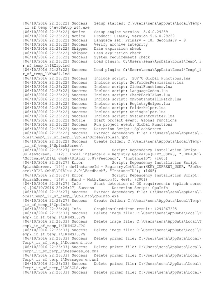 DIALux Setup Log | PDF | Windows Registry | Information Technology Management