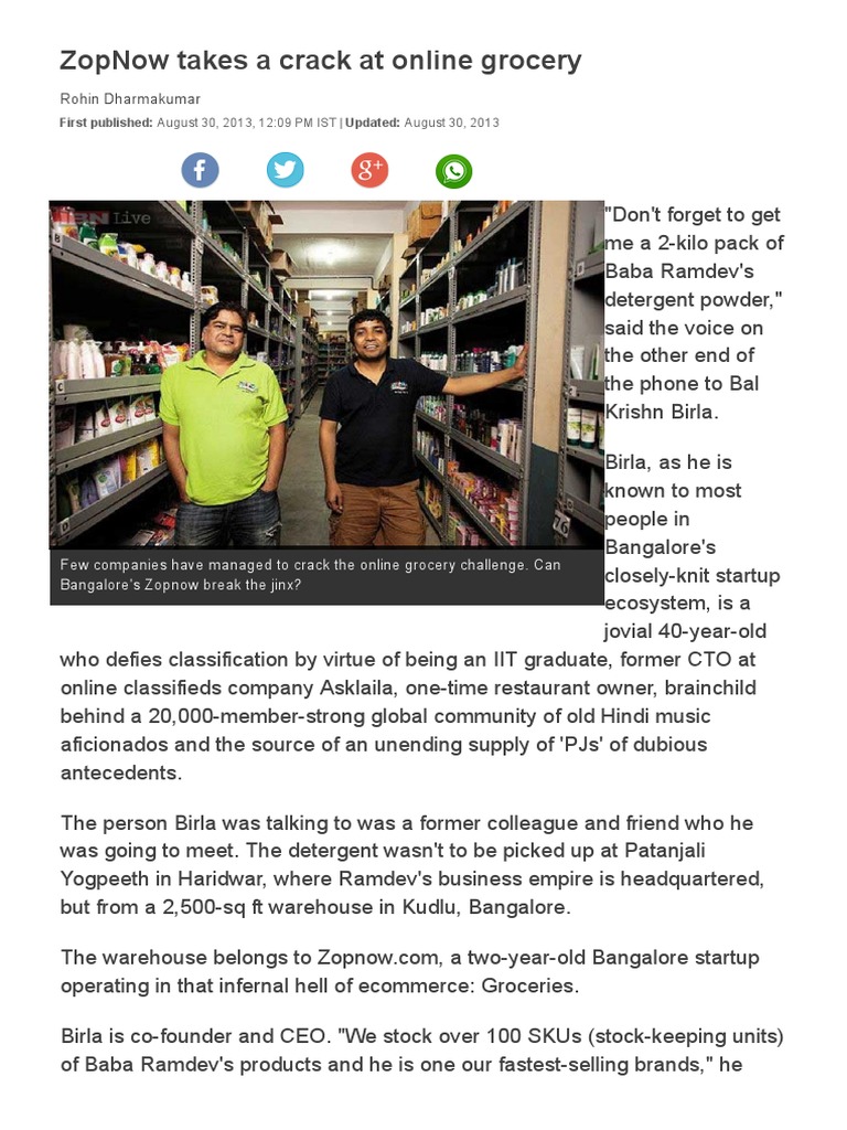 ZopNow's Online Grocery Success | PDF | Grocery Store | Retail