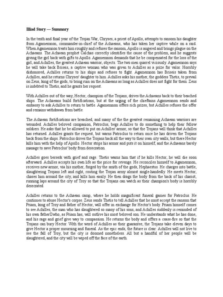 Illiad Story - Summary | PDF | Achilles | Hector