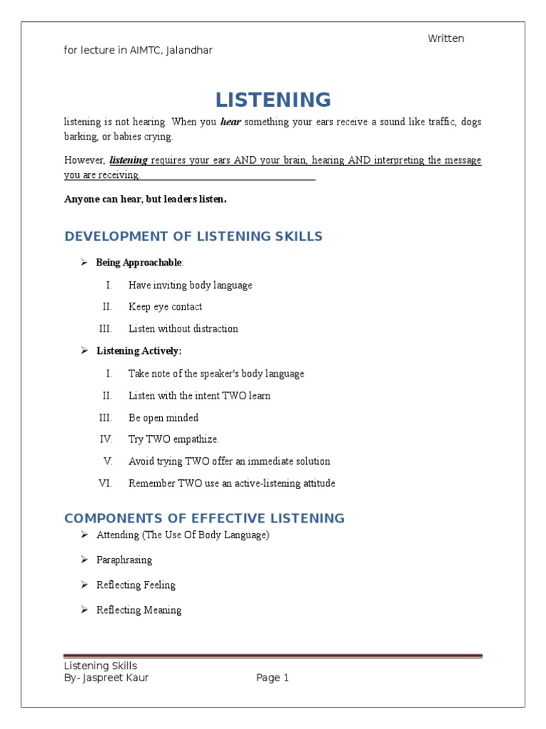 Listening: Development of Listening Skills | PDF | Human Communication ...
