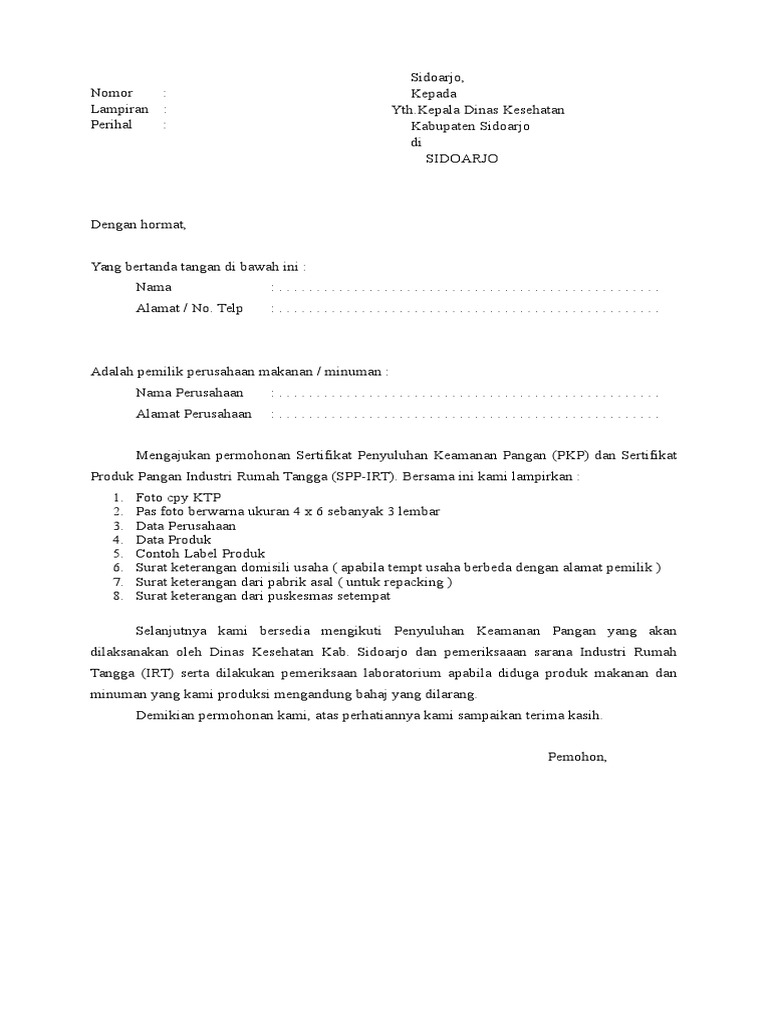 Form Pengajuan Pirt | PDF